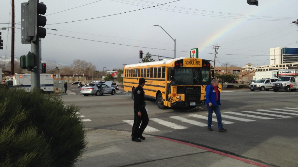 Car hits school bus in Reno; no injuries to students on board | KRNV